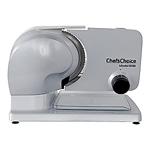 Chef'sChoice 615A Electric Meat Slicer Features Precision thickness Control & Tilted Food Carriage For Fast & Efficient Slicing with Removable Blade for Easy Clean, 7-Inch, Silver