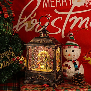 Wondise Christmas Muscal Snow Globe with Timer, USB Plug-in & Battery Operated Spinning Water Glitters Lighted Singing Snow Globe Lantern for Christmas Decorations