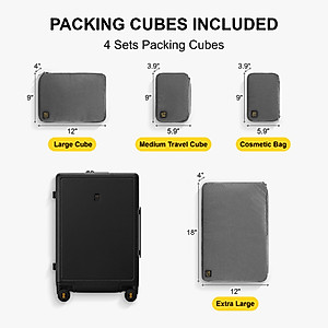 LEVEL8 Elegance Matte Luggage Set, 20 Inch Carry-on Luggage, 24&28 Large Suitcase Lightweight Hardside Suitcases with Wheels,Tsa Lock,3-Piece Set(20/24/28), Black