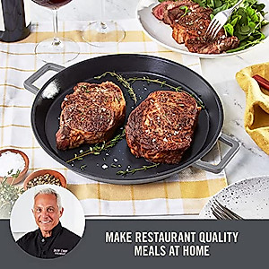 Zakarian by Dash 13 Inch Nonstick Cast Iron Dual Handle Pan, Titanium Ceramic Coated Frying Pan, Grey