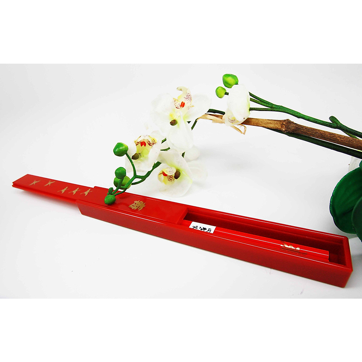 Classy Crane Bird Design Lacquered Chopstick Set With Travel Storage Case