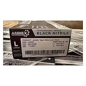 Ammex ABNPF46100 (2 Pack) Black Nitrile Glove, Medical Exam, Latex Free, Disposable, Powder Free, Size Large