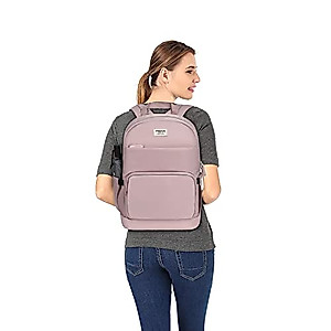 MOSISO 15.6-16 inch 20L Laptop Backpack for Women Men College School Student with USB Charging Port&Luggage Strap&Front Raised Pocket, Travel Business Polyester Anti-Theft Bookbag Daypack, Soft Pink