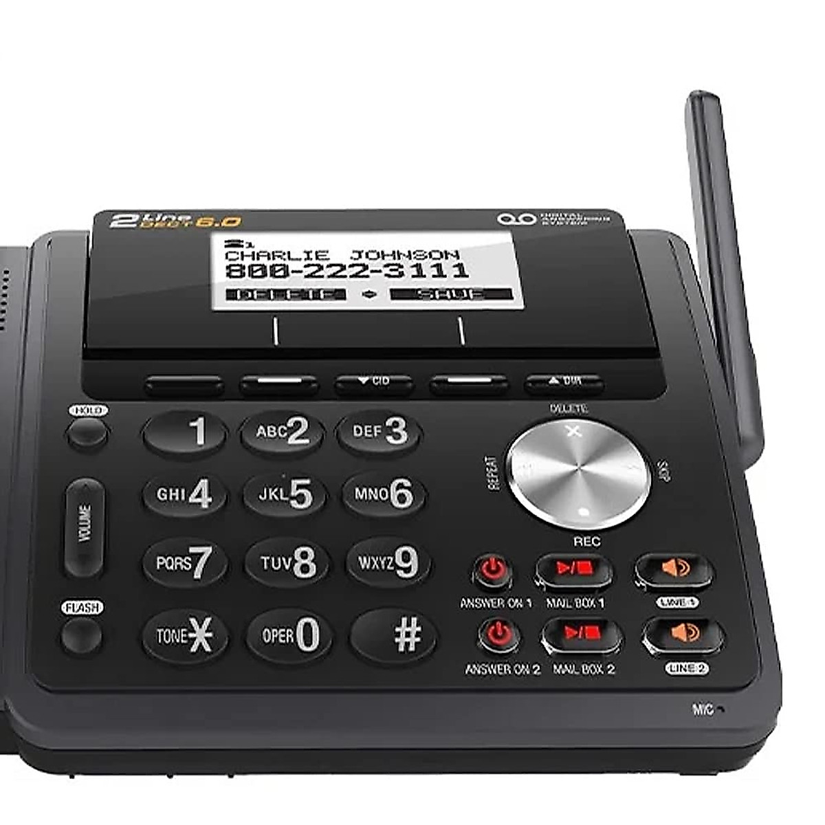 AT&T TL88102BK DECT 6.0 2-Line Expandable Cordless Phone with Answering System and Dual Caller ID/Call Waiting, 3 Handsets, Black