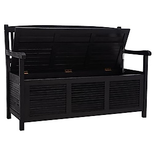 SAFAVIEH Outdoor Collection Brisbane Black Acacia Wood Storage Bench