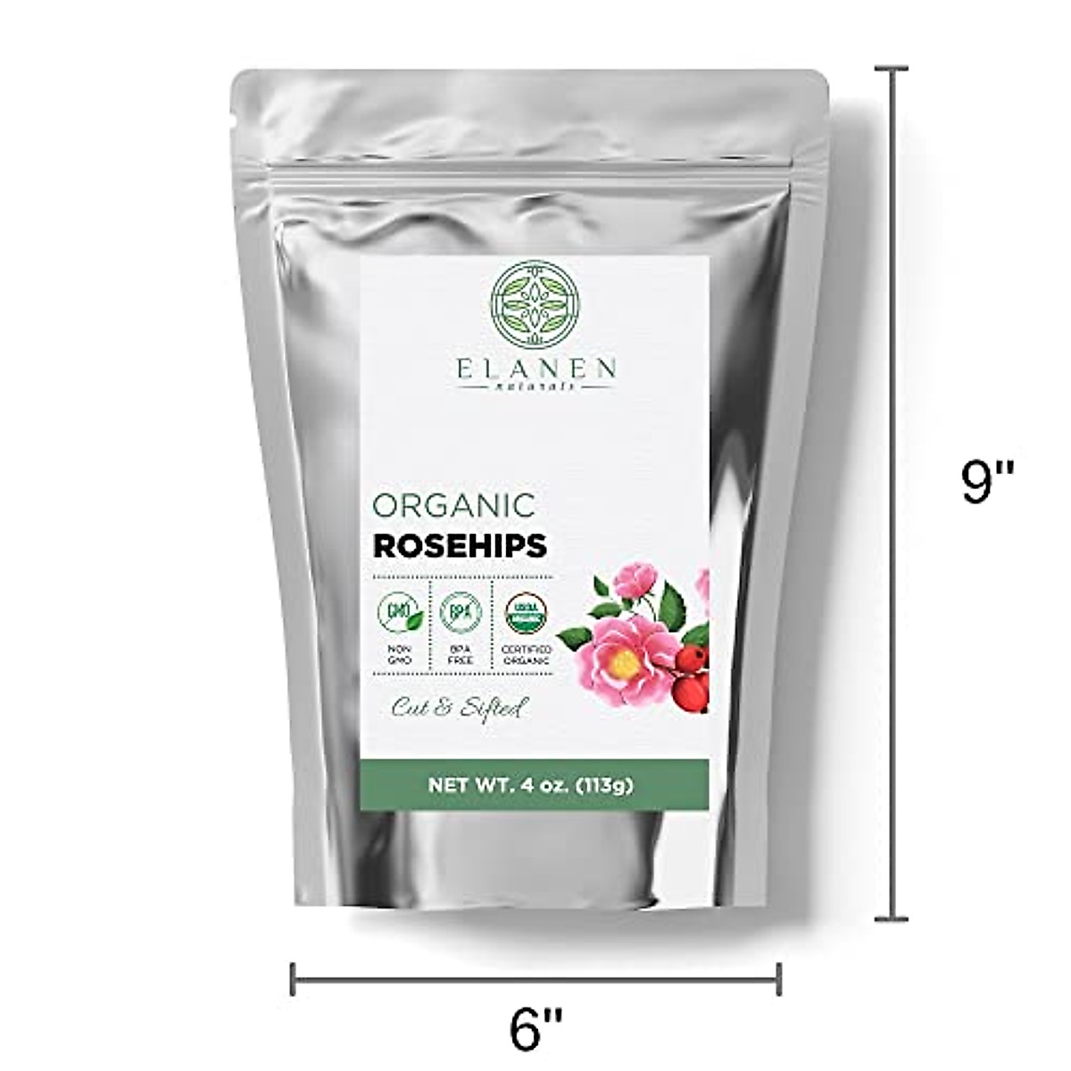 Organic Rose Hips 4 oz. (113g), USDA Certified Organic Rosehip Tea, Dried Rose Hips Dried Organic, Rose Hip Tea Organic, Whole Rose Hips Bulk, Cut & Sifted