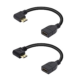 YACSEJAO 90 Degree Mini HDMI to HDMI Cable 15CM High Speed Right Angle HDMI Extension Cable, 2 Pack High Speed Gold Plated Swivel Converter（Left Angle+Right Angle）
