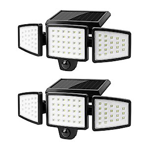 LE Solar Lights for Outside, Motion Sensor Outdoor Lights, WL4000 High Brightness, 3 Adjustable Heads 270° Wide Lighting Angle, IP65 Waterproof, Wireless Wall Lamp for Porch Yard Garage, 2 Packs
