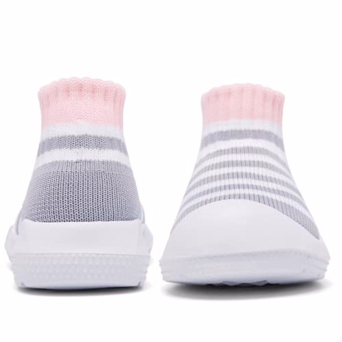 MORENDL Baby Walking Sock Shoes 2 Tiny Feet Infant Slippers Toddler Girl Boy Non-Slip Soft Sole Slip On House Shoes Pinkstripe 18-24 Months