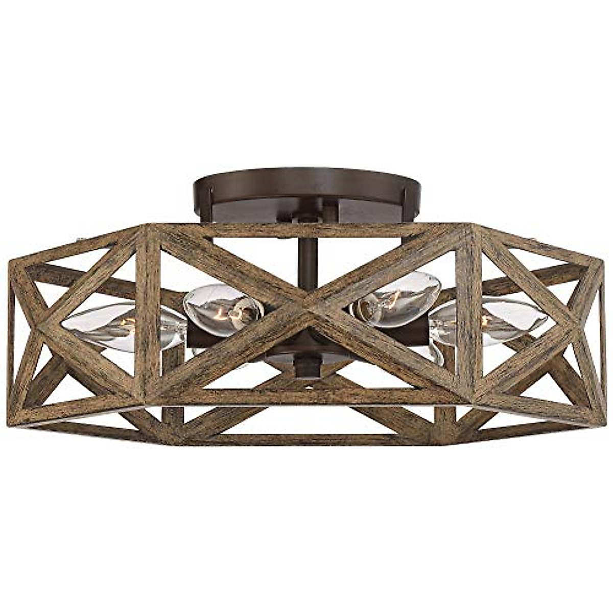 Possini Euro Design Moorcroft Rustic Farmhouse Ceiling Light Semi Flush-Mount Fixture 14 1/2" Wide Dark Wood Oil Rubbed Bronze 6-Light Open Hexagon Frame for Bedroom Kitchen Living Room Hallway