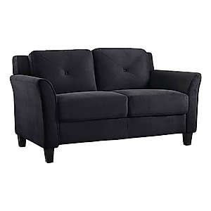 BOWERY HILL Microfiber Loveseat Couch in Black