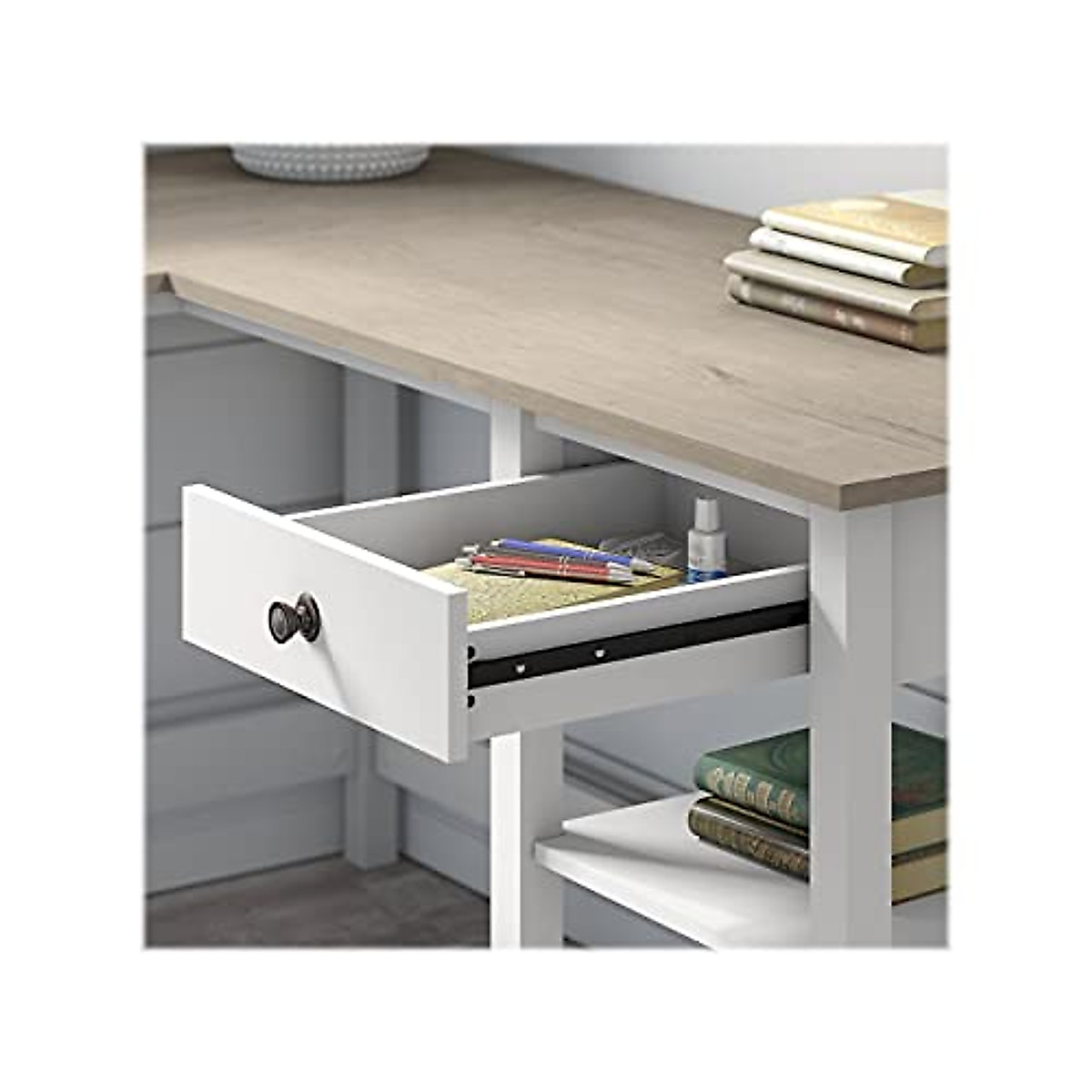 Bush Mayfield 60W L Shaped Computer Desk in Shiplap Gray/White - Engineered Wood