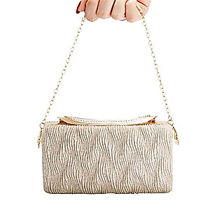 SEIJY Metal Party Women Evening Bags Ruched Sequined Day Clutch Chain Shoulder Handbags Golden Crossbody