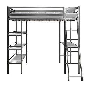 Little Seeds Nova Metal Bed w/Shelves, Twin Bunk, Gunmetal Gray Loft,