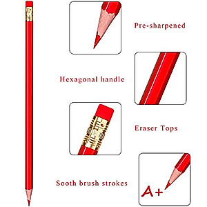 Zhanmai Checking Erasable Pencils Red Pencils Pre-Sharpened #2 HB with Erasable Tops for Checking Map Coloring Tests Grading (24 Pieces)