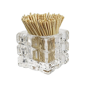 HillSpring Toothpick Holder, Decorative Glass Toothpick Jar with 200 Bamboo Toothpicks