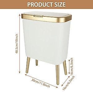 MUXHEL 1 Pcs Trash Can with Lid, White-Glod Trash Bin with Long Legs, PP Plastic Nordic Modern Waste Basket Dog Proof Trash Can for Indoor and Outdoor (4 Gallon)