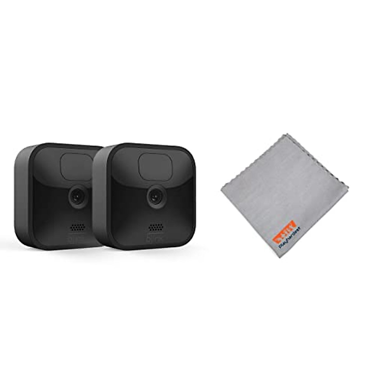 Outdoor Blink Wireless Battery-Powered, Motion Detecting, Weather Resistant Security Camera System Kit with Playhardest Cleaning Cloth (Black - 2 Cam)