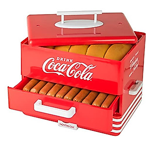 Nostalgia Extra Large Diner-Style Coca-Cola Hot Dog Steamer and Bun Warmer, 24 Hot Dog and 12 Bun Capacity, Steam Bratwursts, Sausages, Vegetables, Fish, Dumplings, Red