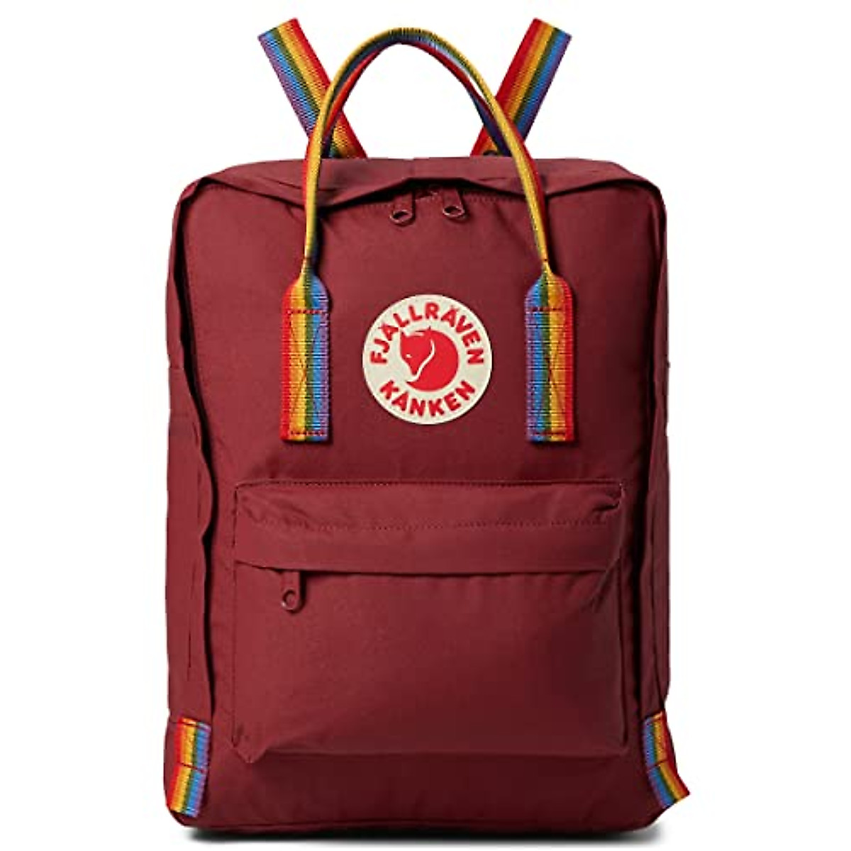 Fjällräven Kånken Rainbow Backpack for Men, and Women - Durable Fabric with Adjustable Shoulder Straps, and Lightweight Backpack Ox Red/Rainbow Pattern One Size One Size