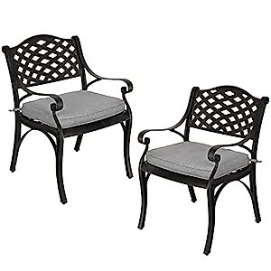 JOIVI Cast Aluminum Patio Chairs Set of 2, Outdoor Dining Metal Chairs with Cushions, Lattice Design Antique Bronze