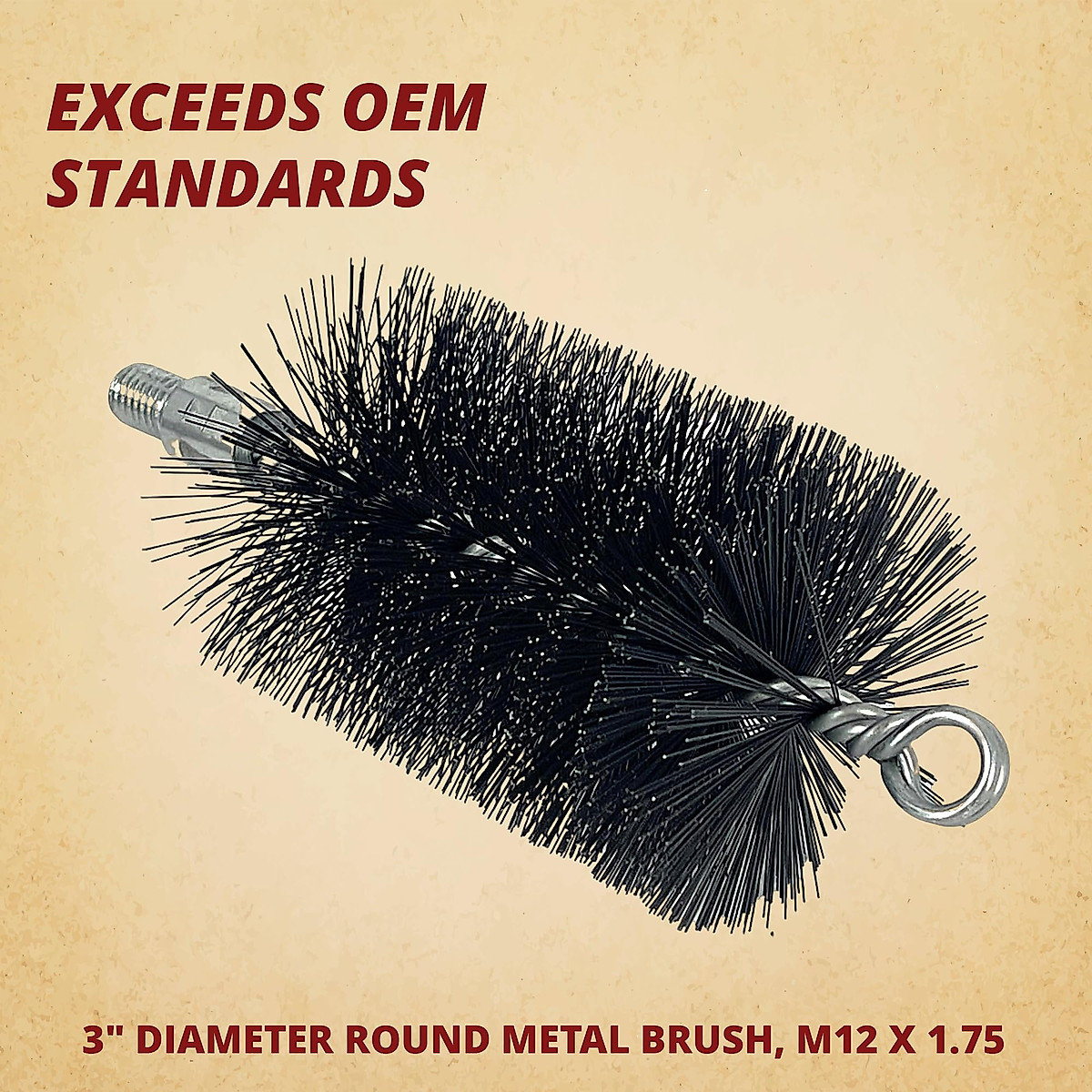 Heavy Duty Pellet Wood Stove Vent Brush and Rod for Chimneys, Stoves, Fireplaces, Dryers, Piping (3" Brush + 3' Rod)