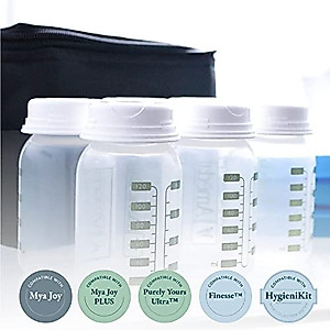 Ameda MYA Cool N Carry Breast Milk Storage System | Includes Insulated Nylon Carry Bag, 3 Freezer Packs, 6 4oz. Bottles with 2-Piece Lock-Tight Caps