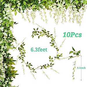 10 Packs Wisteria Artificial Flowers Garland,Total 63ft White Artificial Wisteria Vine Silk Hanging Flower Greenery for Home Garden Outdoor Ceremony Arch Floral Decor Decoration(White)