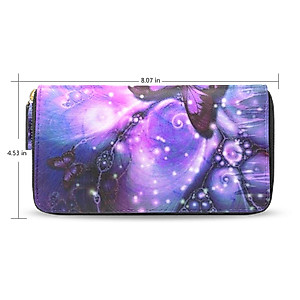 Womens Butterfly Leather Long Wallet Zippered Purse Case with Card Holder