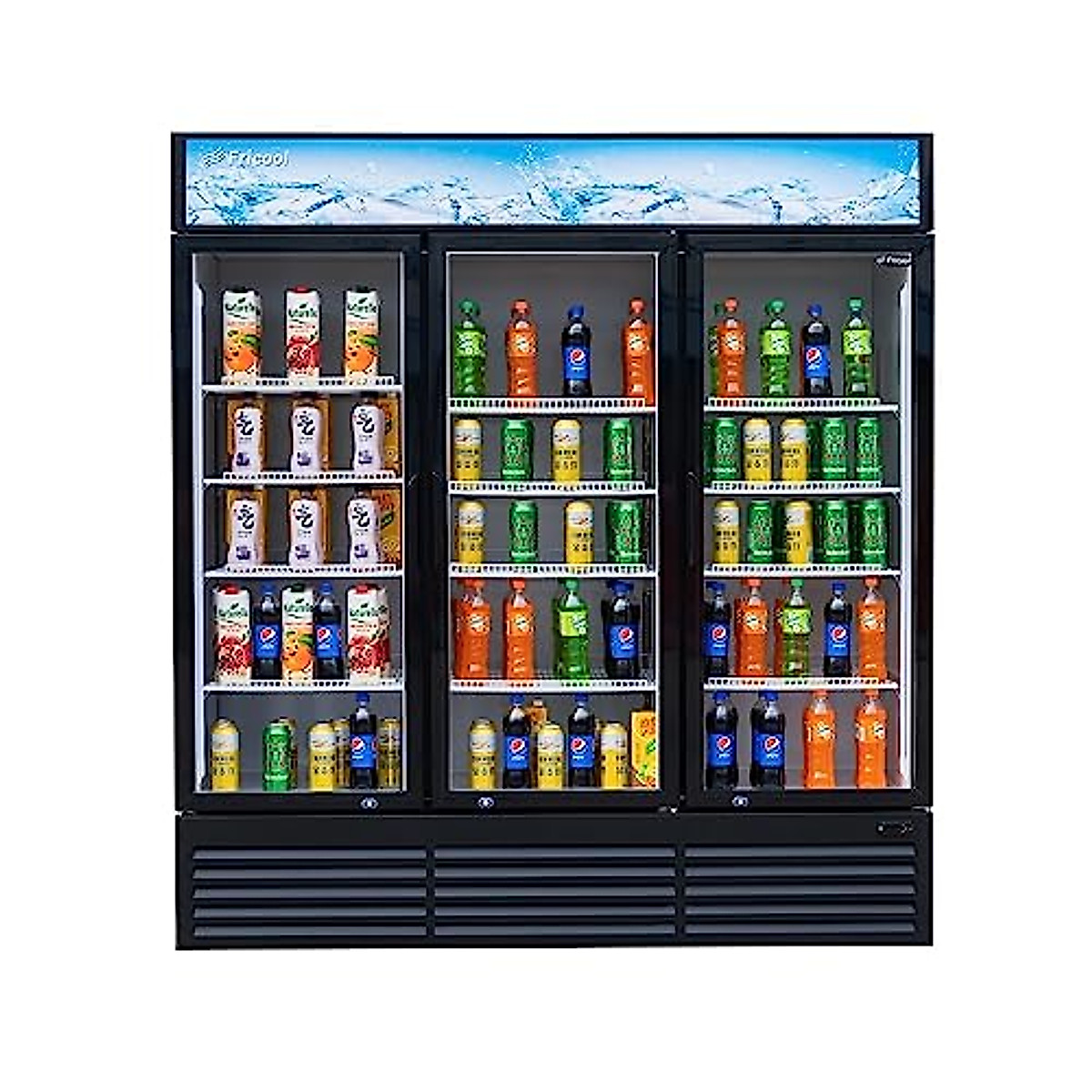DHPM Commercial Glass 3 Door Display Refrigerator Merchandiser-Upright Beverage Cooler with LED Lighting-56.5 Cu. Ft.110V,Restaurant Kitchen Cafe, 72”28.8”80”, 72”28.8”80”-Black