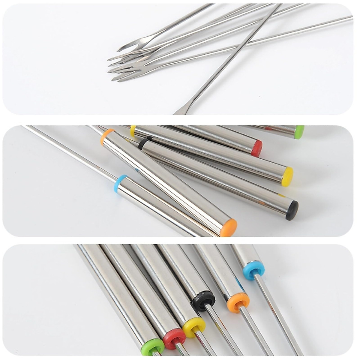 6PCS 9.5 Inch Fondue Forks Stainless Steel, Colored Coding Cheese Fondue Fork Fruit Fondue Forks, Chocolate Fondue Forks Set of 6, for Hot Pot, Barbecue, Fruits, Vegetables, Cheese, Marshmallows
