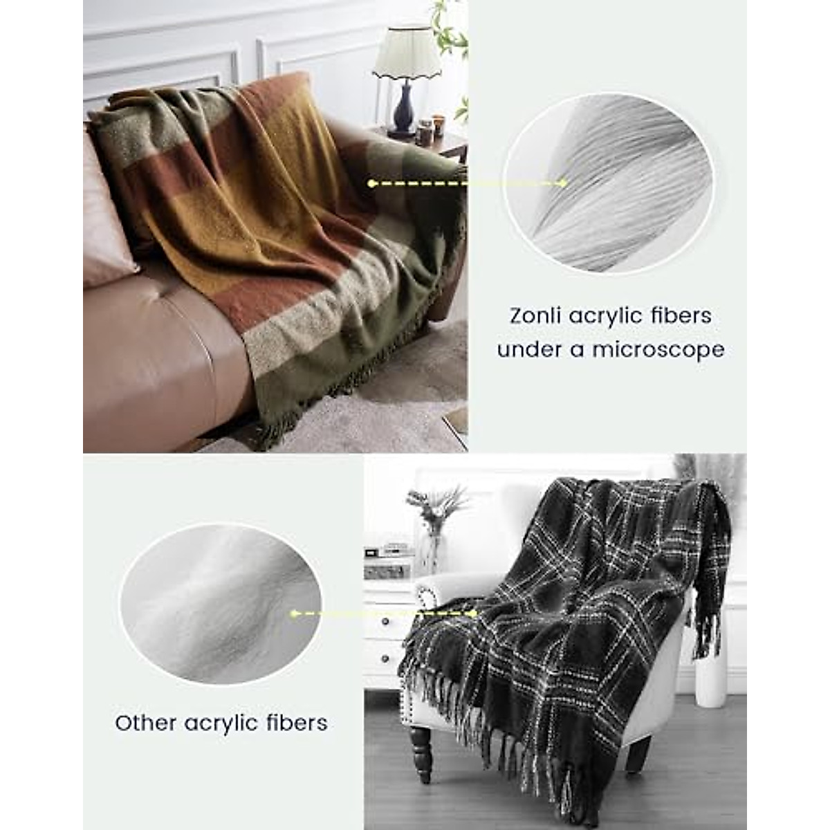 ZonLi Throw Blanket, 50" x 60" Yellow Decorative Classic Blankets with Tassel for Couch, Bed, Sofa, Chair, Outdoor, Cozy Warm Lightweight Blankets (Brown& Yellow)