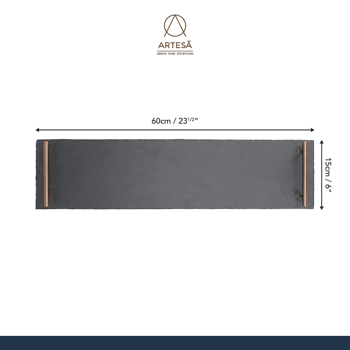 Artesa ARTPLATTERCOP KitchenCraft Slate Serving Tray/Platter with Copper Finish Handles, 60 x 15 cm
