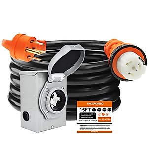 Finderomend 15 ft 50 Amp Generator Cord and Power Inlet Box Combo Kit,125/250 Volts,Generator Power Cord NEMA 14-50P to SS2-50R Extension Cord,for RV Truck Trailer Motorhome
