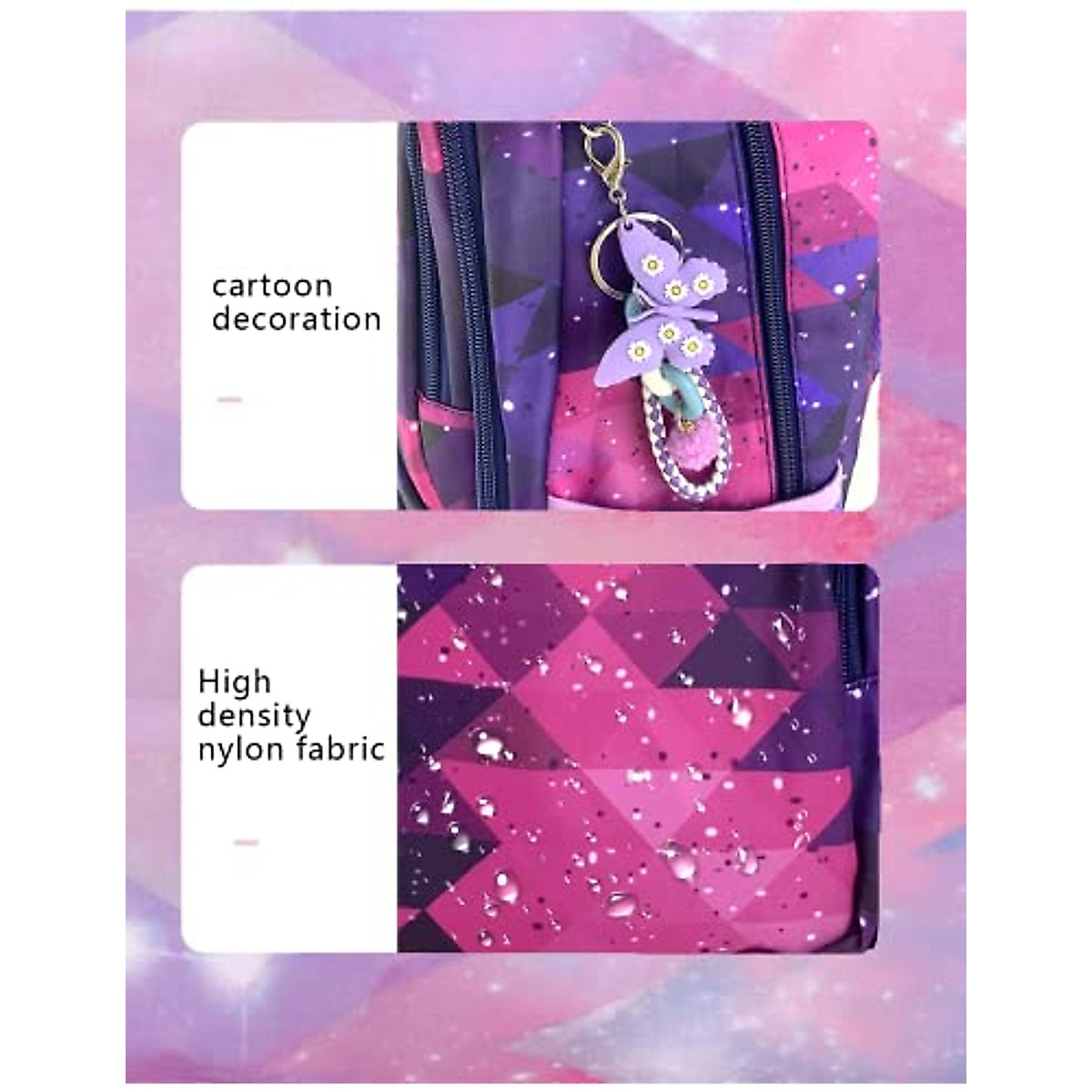 Voici et Voila 4Pcs Rolling Backpack Kids Backpack with Wheels Girls 6 Wheels Backpack on Wheels Gradient Geometric Trolley Rolling School Backpack Multi-Function Breathable Elementary School