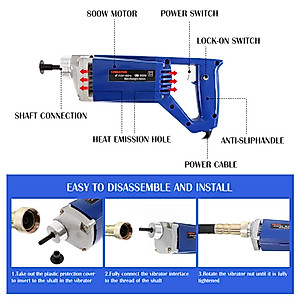 POWLAB Hand Held Concrete Vibrators 13000 VPM Electric Concrete Vibrator 3/4 HP Concrete Vibrators with 4.9 Ft Shaft for Industrial Construction Concrete Mixing