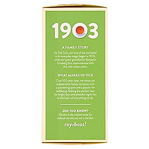 TICK TOCK TEAS Naturally Caffeine Free Red Bush Herbal Green Tea, 40 Count, Organic Rooibos Green Tea, 2.5 Oz