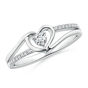 Angara Natural Diamond Split Shank Heart Promise Ring for Women, in Sterling Silver Size-4 (Color-GVS2 | Size-1.5mm) | April Birthstone Jewelry Gift for Women | Wedding | Anniversary | Engagement