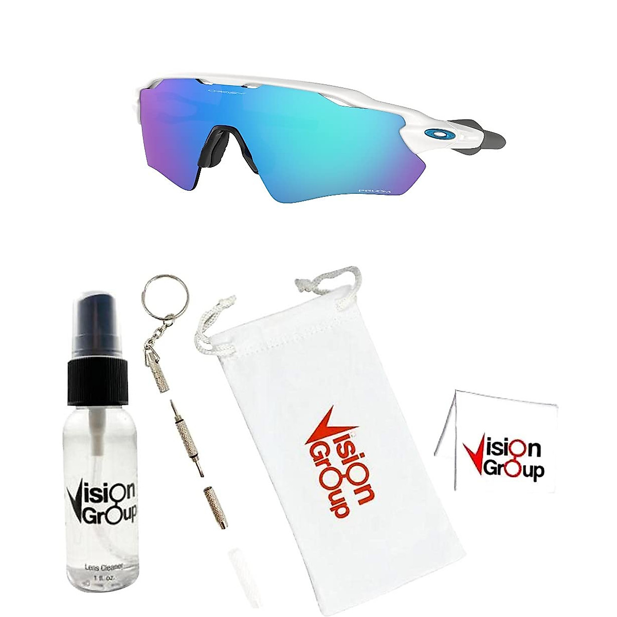 Oakley OO9208 Radar Ev Path Sunglasses+ Vision Group Accessories Bundle(Polished White/Prizm Sapphire (920873), mens