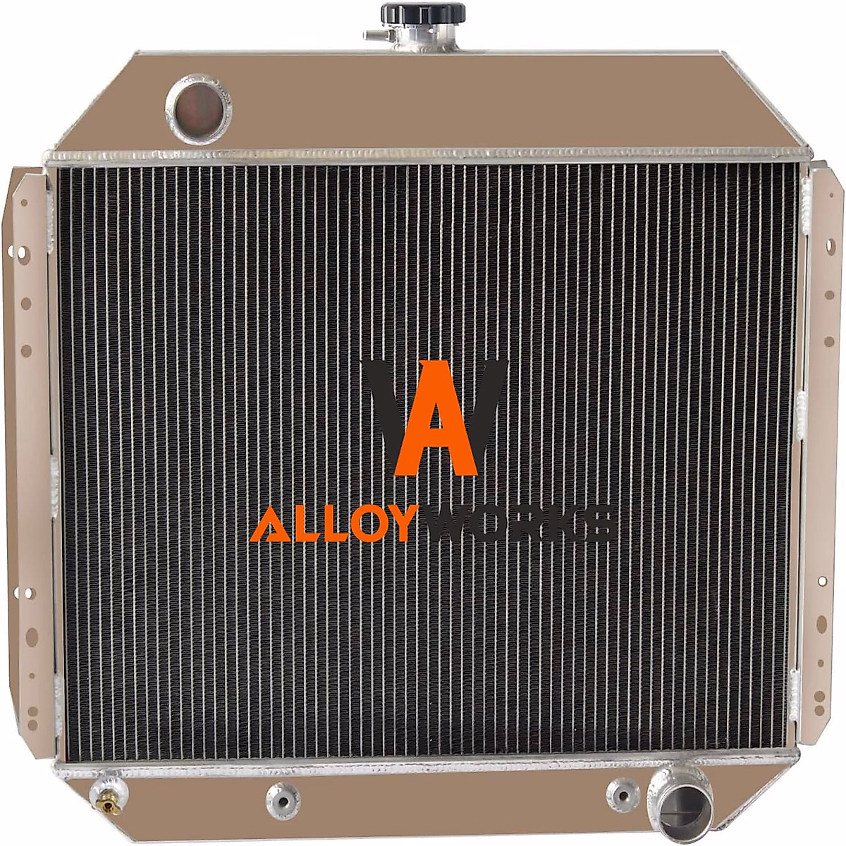 ALLOYWORKS CC833 Aluminum Radiator Compatible with 1966-1979 Ford F-100 F-150 F-250 F-350 1978-1979 Ford Bronco Truck Downflow Radiator, 4 Row Radiators, Shroud Fan Relay Kit, L6 V8 Chevy Engines Only