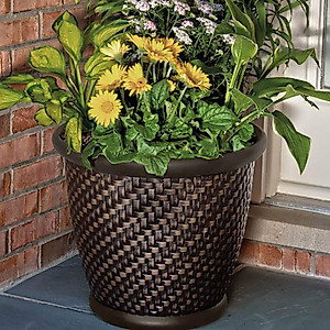 Suncast 1807J4 TRV174255 18" x 16.5" Resin Planter-Lightweight Contemporary Flower Po, Dark Brown