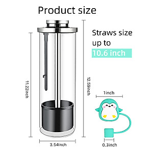 Straw Holder Dispenser for Counter - Clear Glass Drinking Straw Container with Lid - 2 Straw Covers and 35 PCS Straws include by BIGINIWA
