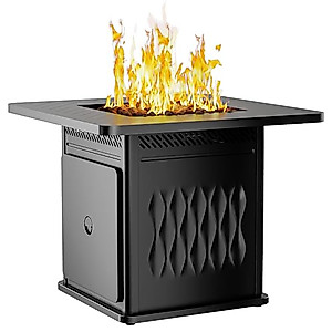 EAST OAK 32'' Propane Fire Pit Table, 50,000 BTU Steel Gas FirePit for Outdoor, Outside Patio Deck and Garden, CSA Certified Fire Table with Magnetic Lid, Cover-Storage Basket and Lava Rock , Black