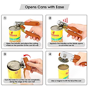 Can Opener Manual, Can Opener with Magnet, Hand Can Opener with Sharp Blade Smooth Edge, Handheld Can Openers with Big Effort-Saving Knob, Can Opener with Multifunctional Bottles Opener, Orange