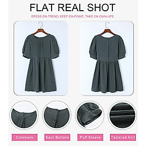 Dokotoo Womens Ladies Summer Sun Dress Spring Tunic Dress Round Neck Lantern Short Sleeve High Waist Pocketed Mini Short Shift Dress for Party Gray X-Large