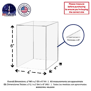 4" x 4" x 6" Clear Acrylic Display Box with One Open Side No Lid Versatile Rectangular Plexiglass Retail Product Riser or Merchandise Storage Bin by Marketing Holders
