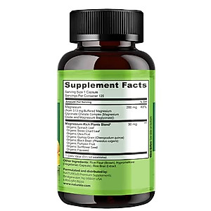 NATURELO Magnesium Glycinate Chelate Complex - 200 mg Magnesium with Organic Vegetables to Support Sleep, Calm, Muscle Cramp & Stress Relief – Gluten Free, Non GMO - 120 Capsules