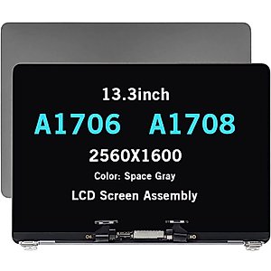 LCD Display Screen Full Assembly Replacement for MacBook Pro 13" A1706 A1708 Late 2016 Mid 2017 New 661-07970 Space Gray
