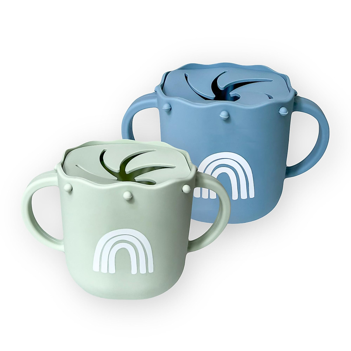 Hippypotamus Snack Cups for Toddlers - Spill Proof - 100% Food-Grade Silicone Snack Containers for Baby - Set of 2 (Sage/Fog)