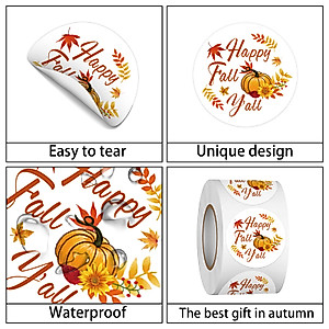 Heyfibro 500 PCS Happy Fall Y'all Stickers, 1.5 Inch Thanksgiving Stickers Label for Packing, Party, Bags, Boxes（Pumpkin）